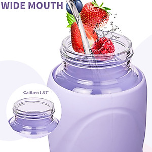 DEARRAY 32 oz Sports Glass Water Bottle with Straw & Silicone Sleeve Reusable BPA-free Borosilicate Glass Drinking Bottle with Flip Top Lid & Handle Wide Mouth (Light Violet)