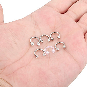 Dyknasz 16G Surgical Steel Septum Rings Retainers Helix Tragus Lip Hoop Ring Horseshoe Barbell Earring with Clear Diamond CZ Body Piercing Jewelry 8mm for Women Men Silvertone