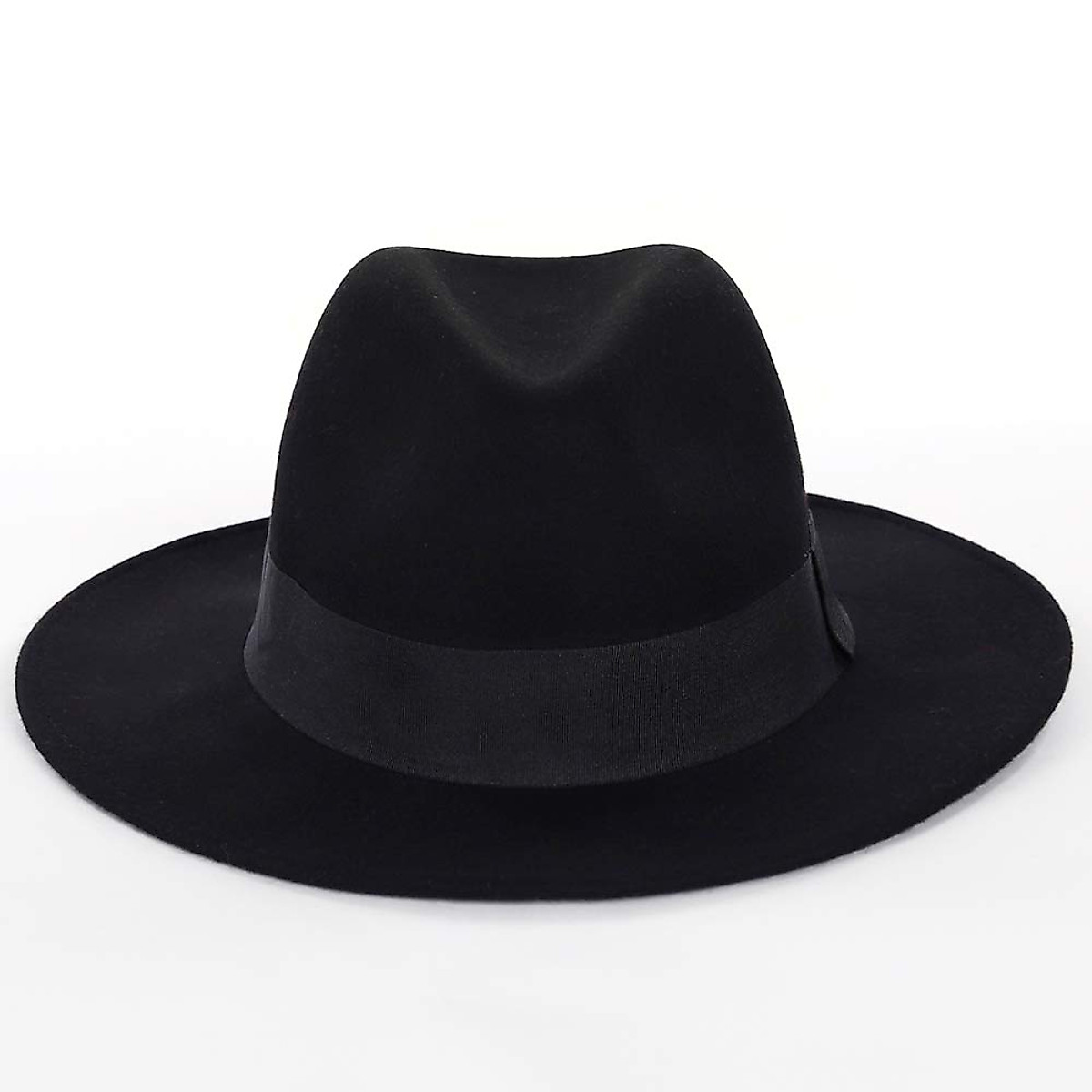 FORBUSITE Wool Felt Wide Brim Fedora Hats for Women Men Black-L