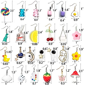 24 Pairs Weird Cute Cool Aesthetic Earrings Alt Accessories Kawaii Indie Funky Y2k Quirky Crazy Funny Novelty Silly Weirdcore Creative Packs Jewelry Set Multipack for Women