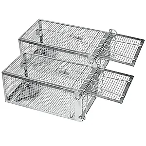 2-Pack Humane Rat Cage Traps, Live Mouse Rat Traps Catch and Release for Indoor Outdoor, Small Animals Traps, Easy to use, Pet Safe ( 10.6"x 5.5"x 4.5" )