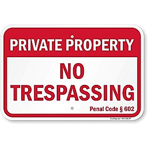 SmartSign 12 x 18 inch “Private Property - No Trespassing” Official California State Metal Sign, 63 mil Laminated Rustproof Aluminum, Red and White