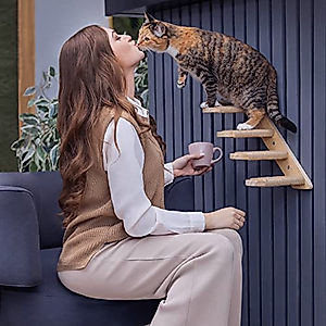 MAXIMA Reversible Cat Wall Shelf - Cat Wall Furniture, Natural Jute and Wood Cat Steps, Cat Climbing Ladder