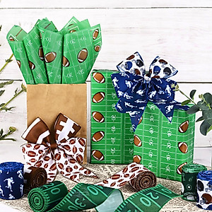 Kavoc 100 Sheets 20 x 14 Inch Football Tissue Paper Rugby Ball Wrapping Paper Sheets Bulk for Gift Wrapping Green Football Field Tissue Paper for Birthdays Party Gift Bag DIY Pompom Confetti Crafts