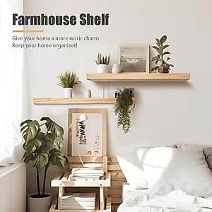 Habudda Floating Shelves, Wood Wall Shelf, Natural Wooden Home Decor for Bathroom Kitchen Bedroom, Hanging Mounted Invisible Bracket, Extra Long 35.5 Inch, Set of 2