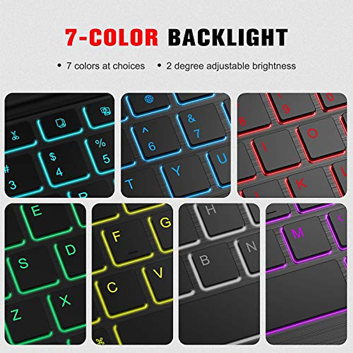 Fintie Keyboard Case for iPad 9th / 8th / 7th Generation (2021/2020/2019) 10.2 Inch, Soft TPU Back Cover with Magnetically Detachable Bluetooth Keyboard & Pencil Holder, 7 Color Backlight, Composition