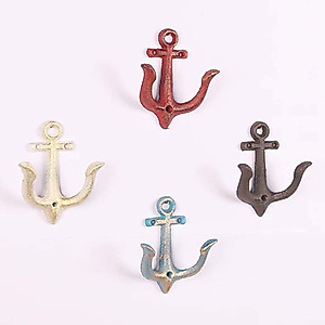 lemonadeus Cast Iron Nautical Anchor Wall Hooks Coat Hooks Rack,Coastal Decorative Wall Mounted Antique Chic Metal Keys Towel Coat Hooks Hanger (4 PCS)