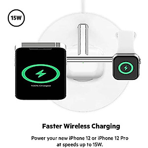 Belkin BoostCharge PRO 3-in-1 Wireless Charger with MagSafe for iPhone 13, 12 + Apple Watch + AirPods (Magnetically Charges iPhone 13 and 12 Models up to 15W)