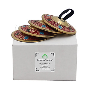 2 Pairs Brass Floral Finger Cymbals Zills for Belly Dancing (Red)