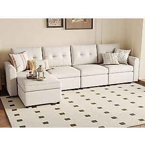 LINSY HOME Oversized Modular Sectional Sofa, RUBIK III 4 Seat Modular Sofa with Ottoman, L Shaped Corner Couch with Storage, All Covers Changeable Washable, Beige