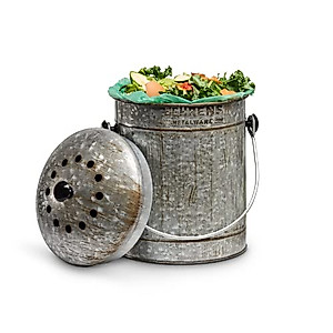 Behrens Kitchen Countertop Compost Bin With Lid, Aged Metal, 1.5-Gallon Capacity