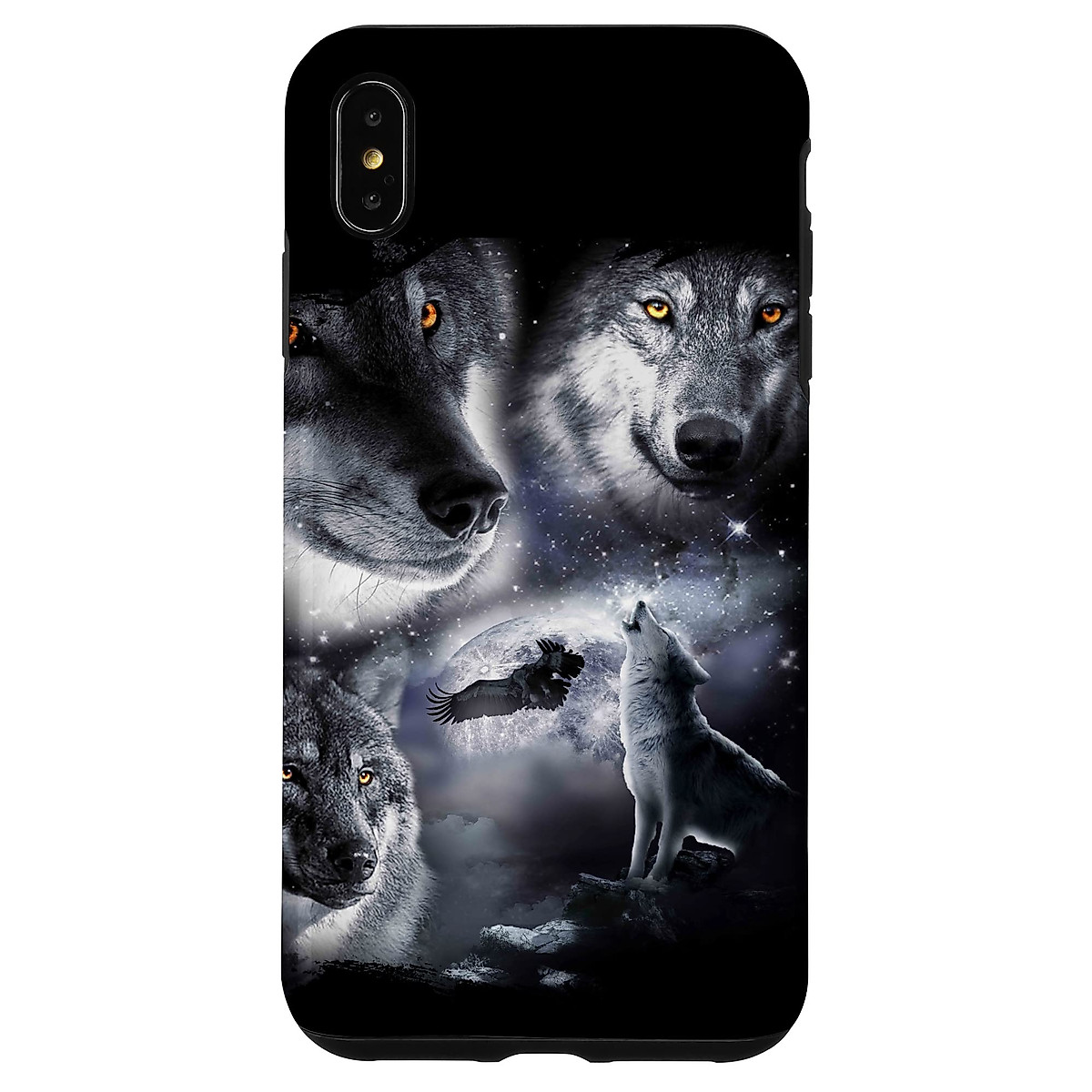 iPhone XS Max Space Wolves 3 Three Snow Wolf Howling At Moon Case