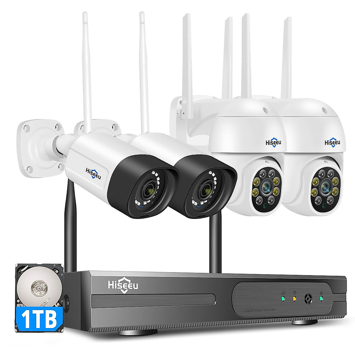 Hiseeu Security Cameras Wireless Outdoor System 5MP PTZ&Bullet Cameras IP66 Waterproof -Night Vision Motion Alert with 1TB Storage WiFi Security Camera No Monthly Fees