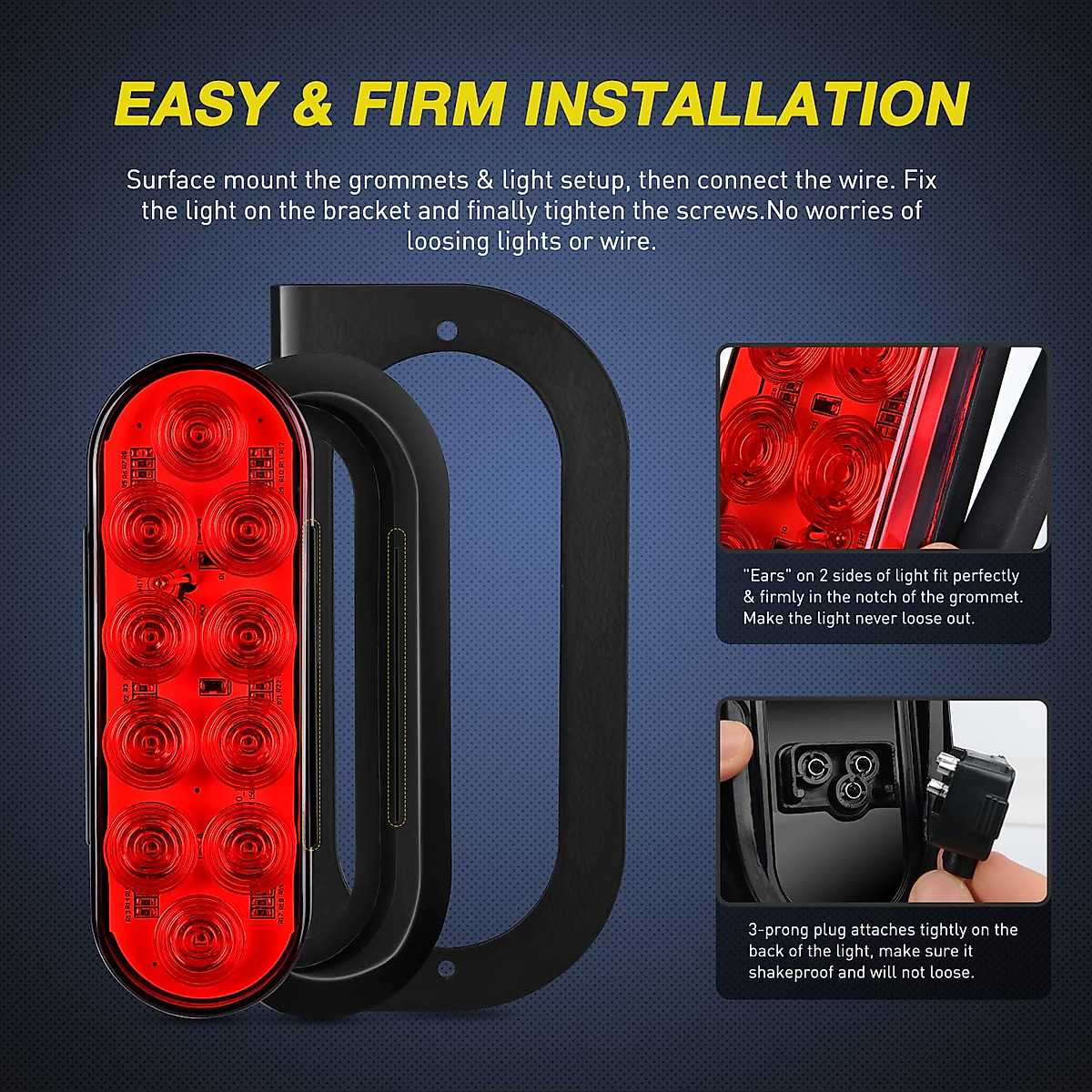 Nilight 6Inch Oval Trailer Tail Light with flush Mount Grommets Plugs w/Mounting Brackets 2PCS Red Waterproof Stop Brake Turn Trailer Lights for RV Truck, 2 Years Warranty