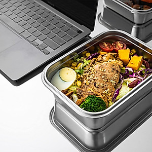 GC GENICOOK Stainless steel food storage containers leak proof & airtight lids for Kitchen,stainless steel bowl,meal prep lunch box,freezer and microwave safe,rectangular,reusable & stackable