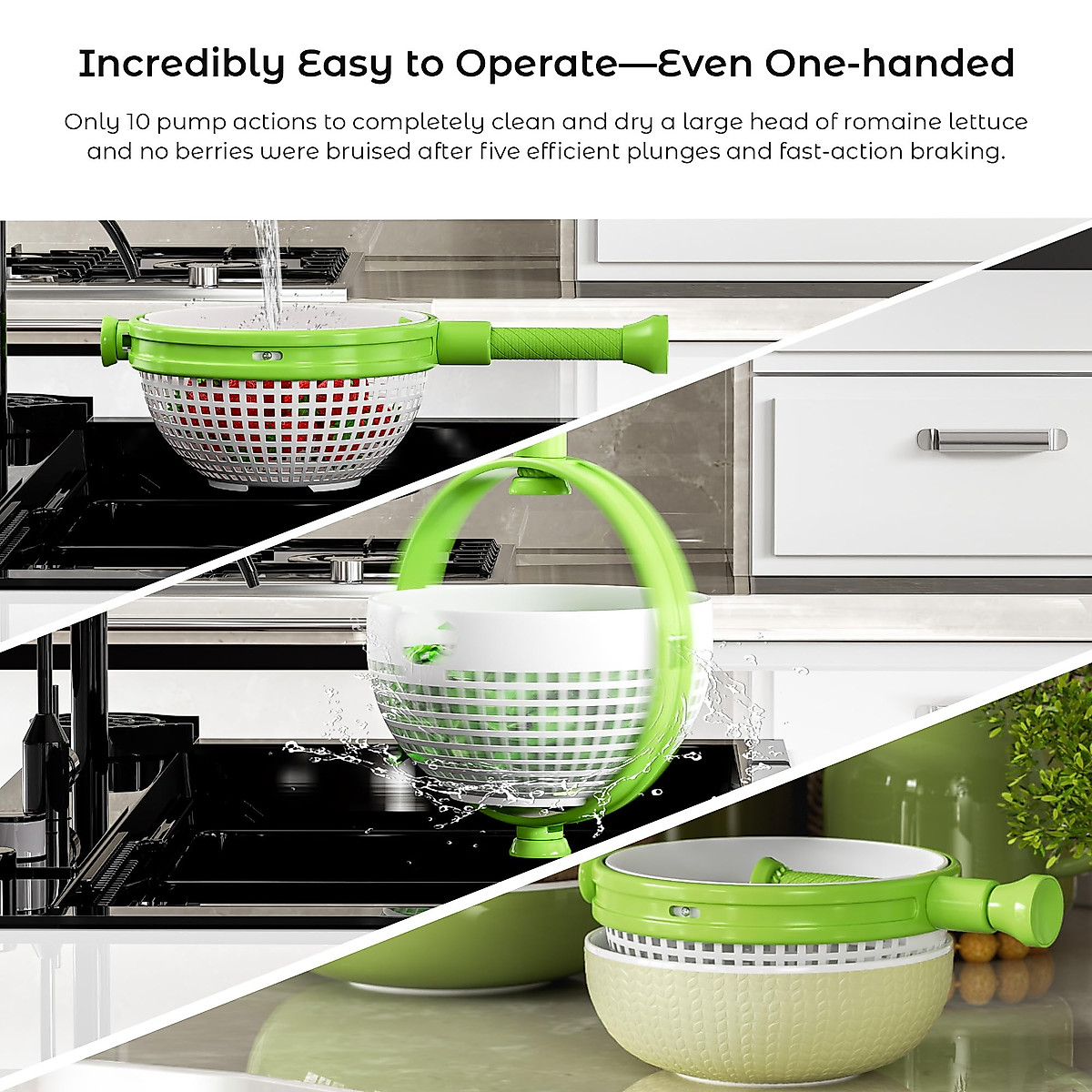 Salad Spinner - 3.3L | Kitchen Fruit Salad Washing Filter | Easy-To-Use Vegetable Washer | Collapsible Compact Veggie Rotating Drain Basket