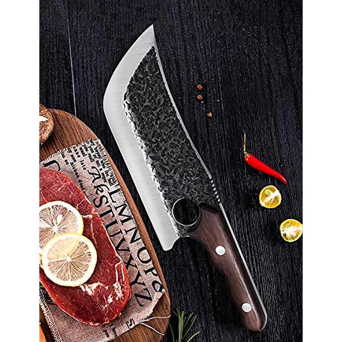 DRGSKL Hand Forged Meat Cleaver Knife Butcher Knife for Meat Cutting Full Tang Chef Knife with Belt Sheath and Gift Box High Carbon Steel Knife for Kitchen or Camping Thanksgiving Christmas Gift