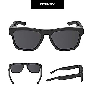 Inventiv Wireless Bluetooth Audio Sunglasses, Open Ear Headphones Music & Hands-Free Calling, for Men & Women, Polarized Glasses Lenses (Black Frame/Grey Tint)