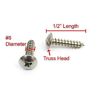WOIWO Stainless Phillips Pan Head Wood Screws, 8 x 1/2" Wood Screws (100pc)