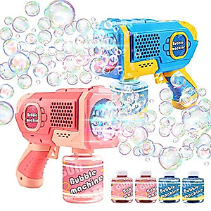 EagleStone 2 Bubble Guns for Toddlers, Automatic Bubble Machine for Kids, Bubble Blower w/ 4 Bottles Bubble Solution Refill & LED Lights, Bubbles Party Favors for Summer Outdoor Toy Birthday Gifts