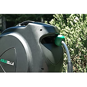 AQUAZILLA Retractable Garden Hose Reel 65FT +6FT 5/8", Durable Wall Mounted Water Hose Reel- Smooth Automatic Rewind, Lock Hose in Any Lenght, 180¡ã Swival Bracket, 9 Pattern Sprayer.