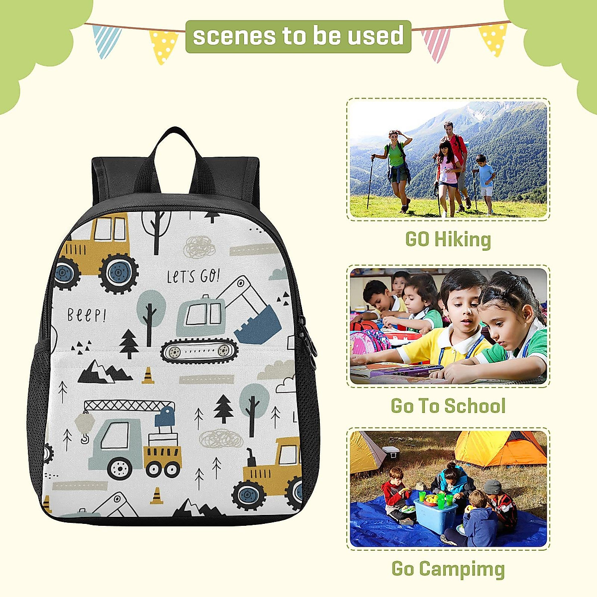 senya Toddlers Backpack Childish Truck Car Bookbag for Kid Aged 3-6 Preschool Kindergarten