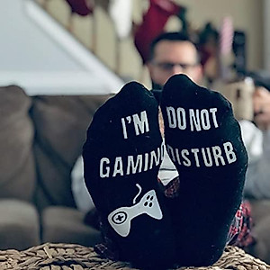 YHZFS 3 Pairs Do Not Disturb I'm Gaming Socks Mens Funny Dress Sock for Gamer Teen Young Boy Novelty Christmas Gifts (3 Pack - Black/White/Gray, Long Mid Calf - Dress Socks)