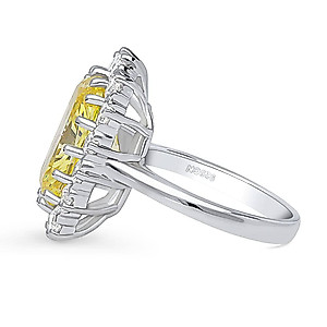 BERRICLE Sterling Silver Halo Yellow Cushion Cut Cubic Zirconia CZ Statement Cocktail Fashion Ring for Women, Rhodium Plated Size 8