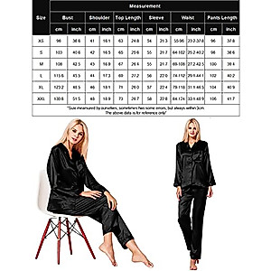 SWOMOG Women‘s Silk Satin Pajamas Set Long Sleeve Sleepwear Button Down Pjs Loungewear with Pocket Black