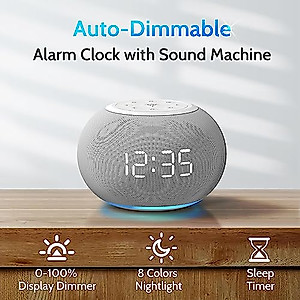 Reacher Auto-Dimmable Sound Machine Alarm Clock with Night Light, 20 Soothing Sounds, LED Digital Display, Sleep Timer, Precise Volume Control, White Noise Soother for Baby, Adults, Bedrooms