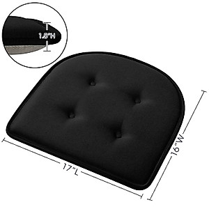 Cozyide U-Shaped Chair Cushions for Dining Chairs 6 Pack, Memory Foam Chair Pads with Tufted Design and Non-Slip Backing, 17" x 16", Black