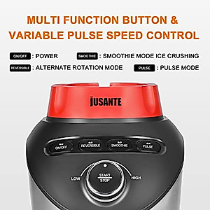JUSANTE Blender Smoothie Countertop Blender with 64 oz Glass Jar 1200 Watts Professional Kitchen Blender for Shakes and Smoothies Red High-Speed Smoothie Blender for Smoothies Ice and Frozen Fruit with Autonomous Clean
