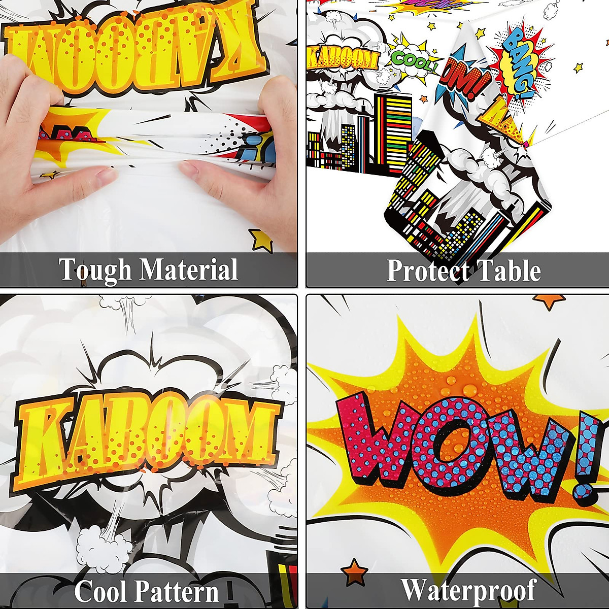 3 Pieces Super Theme Hero Party Tablecloths Hero Themed Birthday Party Supplies Hero Action Sign Plastic Table Cover Fun Hero Tablecover for Happy Birthday Baby Shower Party Decorations