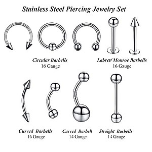 BodyJ4You 36PC PRO Piercing Kit Surgical Steel 14G 16G Belly Ring Tongue Nipple Nose Jewelry
