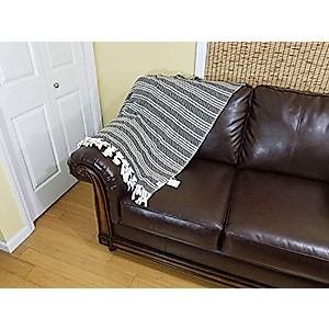 InfuseZen Turkish Throw Blanket Made from 100% Turkish Cotton, Large Lightweight Handwoven Sofa Throw, Partial Bed Cover or Loveseat Blanket (Black with Beige Stripes)