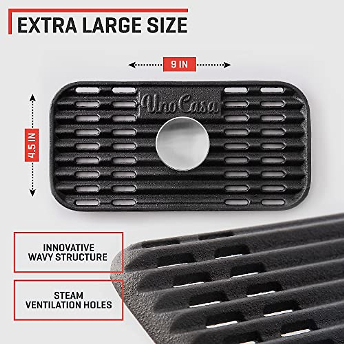 Uno Casa Hibachi Grill and Cast Iron Grill Press Set - Bundle of Pre-Seasoned Small Charcoal Grill with XL Hamburger Press, Charcoal Grill for Camping and 9x4.5 Inch Bacon/Burger Press