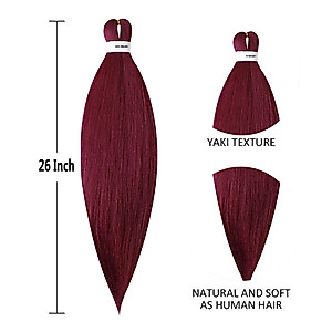 MSBELLE 6 Packs/Lot Pre Stretched Braiding Hair Crochet Braid Hair 26 Inch Hot Water Setting Synthetic Fiber Burgundy Braiding Hair Extensions 100g/Pack(26 INCH,900#)