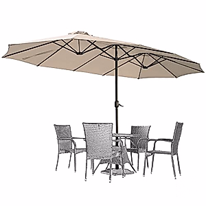 AECOJOY 15x9ft Double-Sided Patio Umbrella Outdoor Market Umbrella Large Sunbrella Table Umbrellas with Crank Air Vents for Deck Pool Patio (1.9" Pole,Beige)