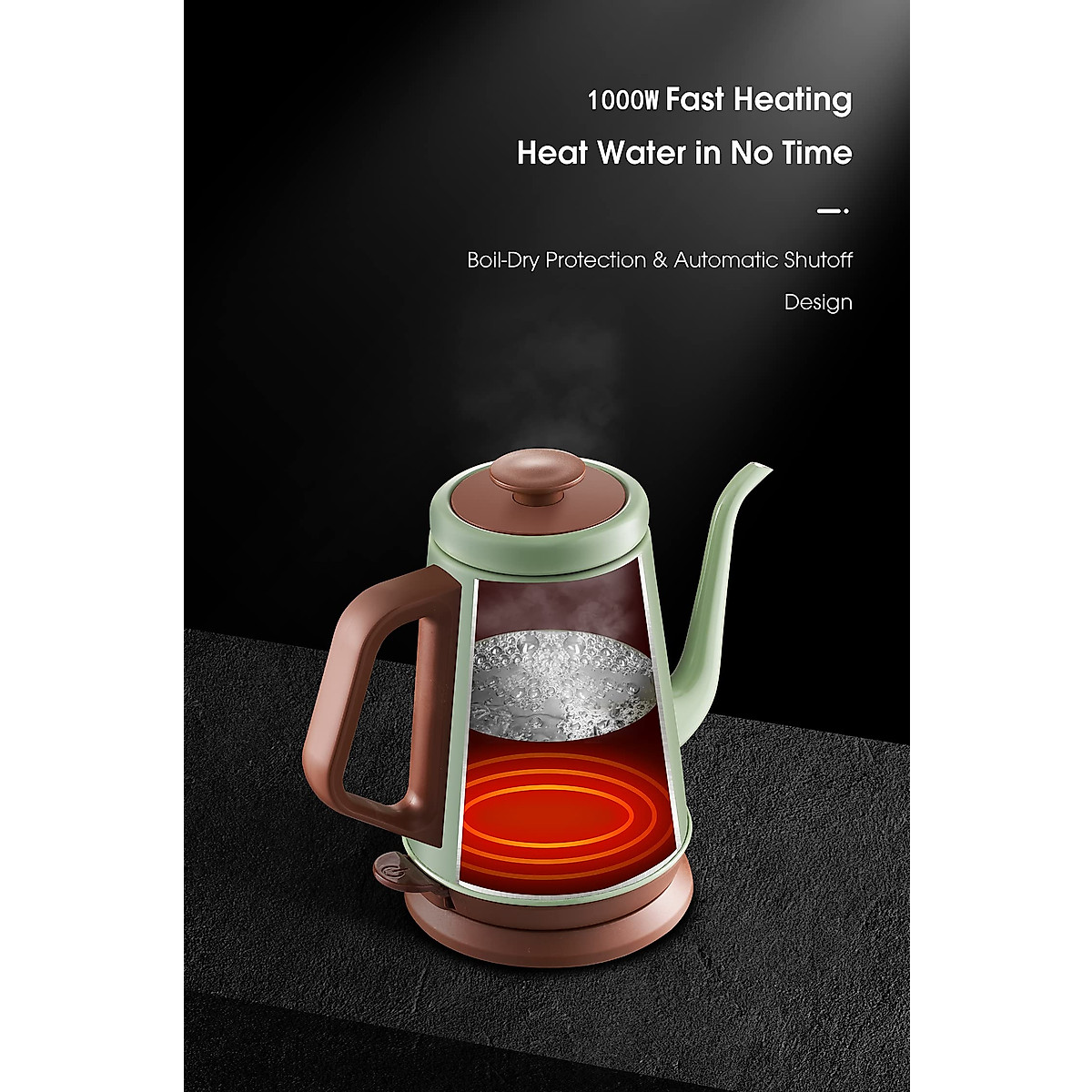 DmofwHi Gooseneck Electric Kettle(1.0L), 100% Stainless Steel BPA Free Classic Pour Over Coffee Kettle | Tea Kettle - Green