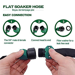 Flat Soaker Hose for garden beds,50 FT Double Layer Design 5/8" Heavy Duty -Saves 80% Water Drip Weeper Hoses Black