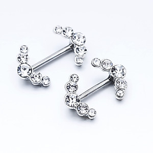 PiercingArt 12PCS Heart Nipple Rings Rhinestone Surgical Steel Nipple Ring Shield Shape Sexy Nipple Piercing Jewelry Barbell Hoops Chain Stainless Steel Sexy Body Jewelry For Women Men 14G