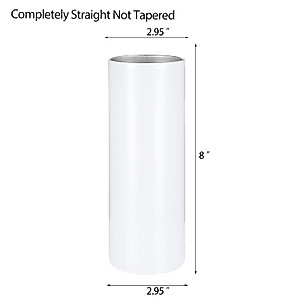 YOUKE OLA 12 Pack Straight Skinny Sublimation Tumblers 20oz for Heat Transfer, Bulk Sublimation Blanks Individually Boxed, Double Wall Insulated Tumbler with Shrink Films & Heat Tape, White (12)