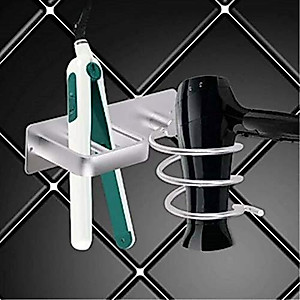 PDGJG Sliver Metal Wall Hair Dryer Holder Cupboard Straighteners Storage Stand Rack Bathroom Accessories