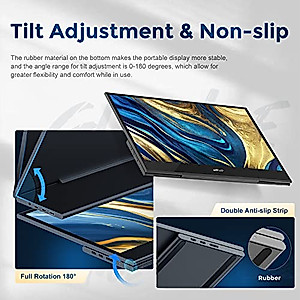 Mobile Pixels Glance 16" 1080P FHD Travel Monitor for Laptop, Portable Monitor HDMI USB Type C Connection, Tilt Adjustment & Non-Slip Portable Computer Screen with Dual Speakers for PC, macOS, Windows