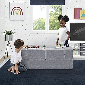Delta Children Serta Perfect Sleeper Convertible Sofa & Play Set for Kids and Toddlers, Modular Foam Couch and Flip Out Lounger with 2 Ottomans, Grey