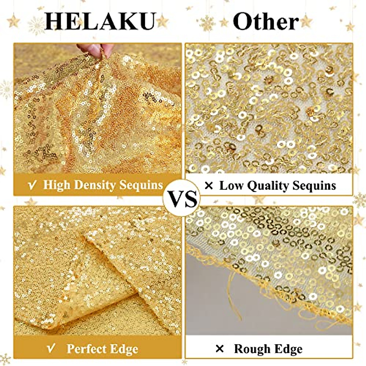 HELAKU Gold Sequin Backdrop Curtains - 4 Panels 2.5x8ft Sequin Backdrop Gold Backdrop Curtains for Wedding Birthday Party Decoration Glitter Backdrop Curtains