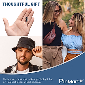 PinMart Semicolon Mental Health Awareness Pin – Silver Plated Black Enamal Lapel Pin for Suicide Awareness and Prevention - Secure Clutch Back for Hats, Scarves and Backpacks