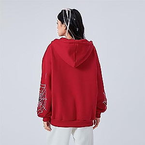 Miqil Women Rhinestone Zip Up Hoodie Gothic Skeleton Graphic Long Sleeve Hooded Sweatshirt Aesthetic Vintage Oversized Jacket