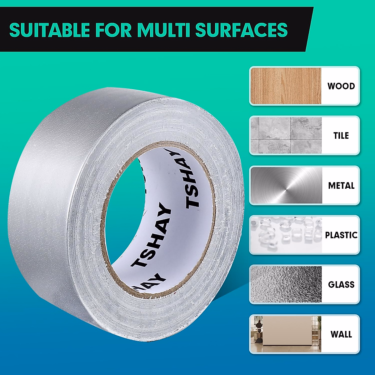 TSHAY Duct Tape, 6 Pack Heavy Silver Duty Duct Tape, Tear by Hand, All Weather, No Residue, 30 Yard x 2 Inch Per Roll - Bulk for Indoor Outdoor Repairs Industrial Use