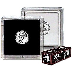 NEW BCW 2X2 COIN SNAP - DIME - BLACK - PACK OF 25
